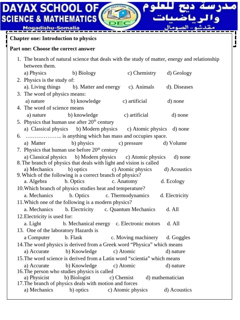 Dayah f1 Physics Ch1 Practice | PDF | Physics | Matter