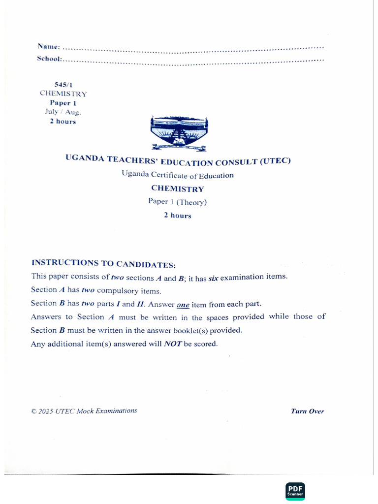 Utec Mock Chem 1 2025 | PDF