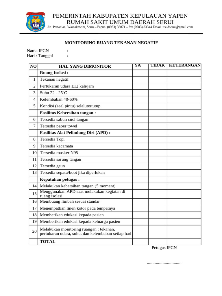 Monitoring Ruang Isolasi RSUD Serui | PDF