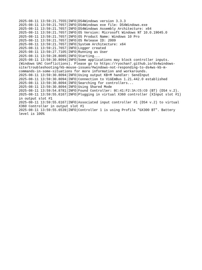 Ds4windows Log 20250811.0 | PDF