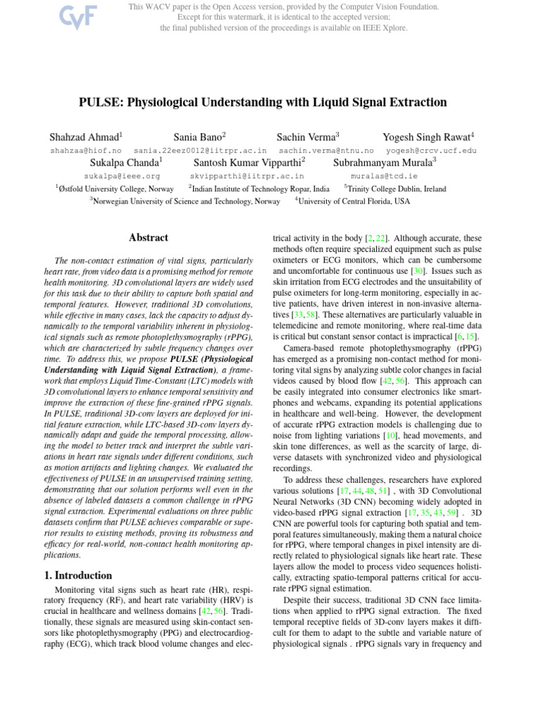 Ahmad PULSE Physiological Understanding With Liquid Signal Extraction WACV 2025 Paper | PDF ...