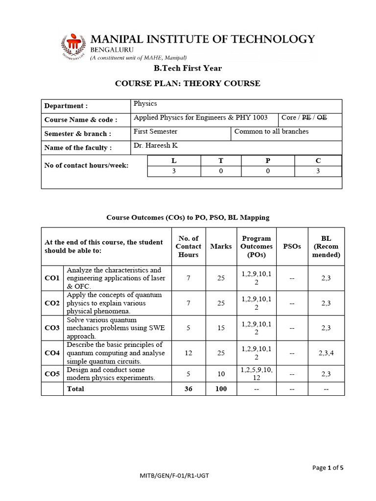 Course Handout - Applied Physics For Engineers - July-November 2025 | PDF | Quantum Mechanics ...