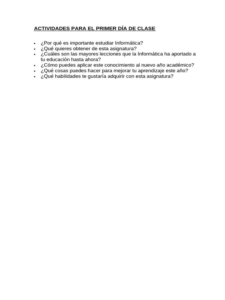 Actividades para El Primer Día de Clase | PDF