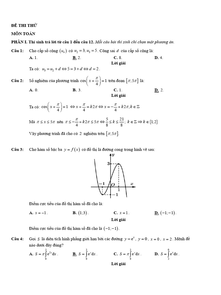 Đáp Án Thi Thử Môn Toán Lần 2 -THPT Liên Hà | PDF