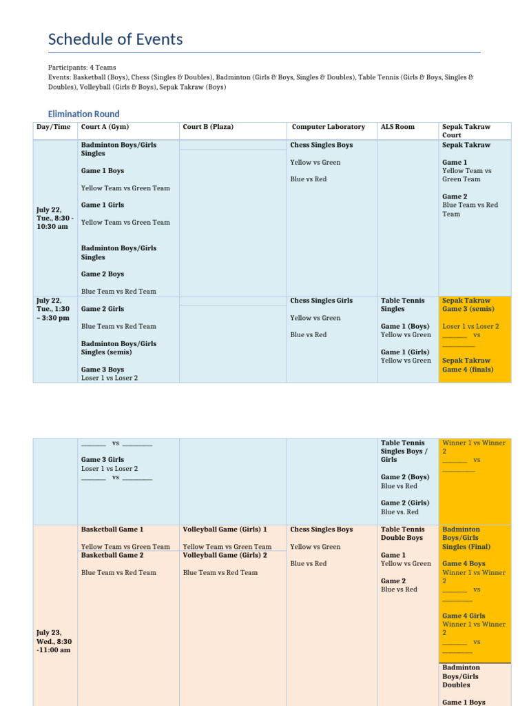 Intramurals 2025 Event Schedule | PDF | Summer Olympic Sports | Sports