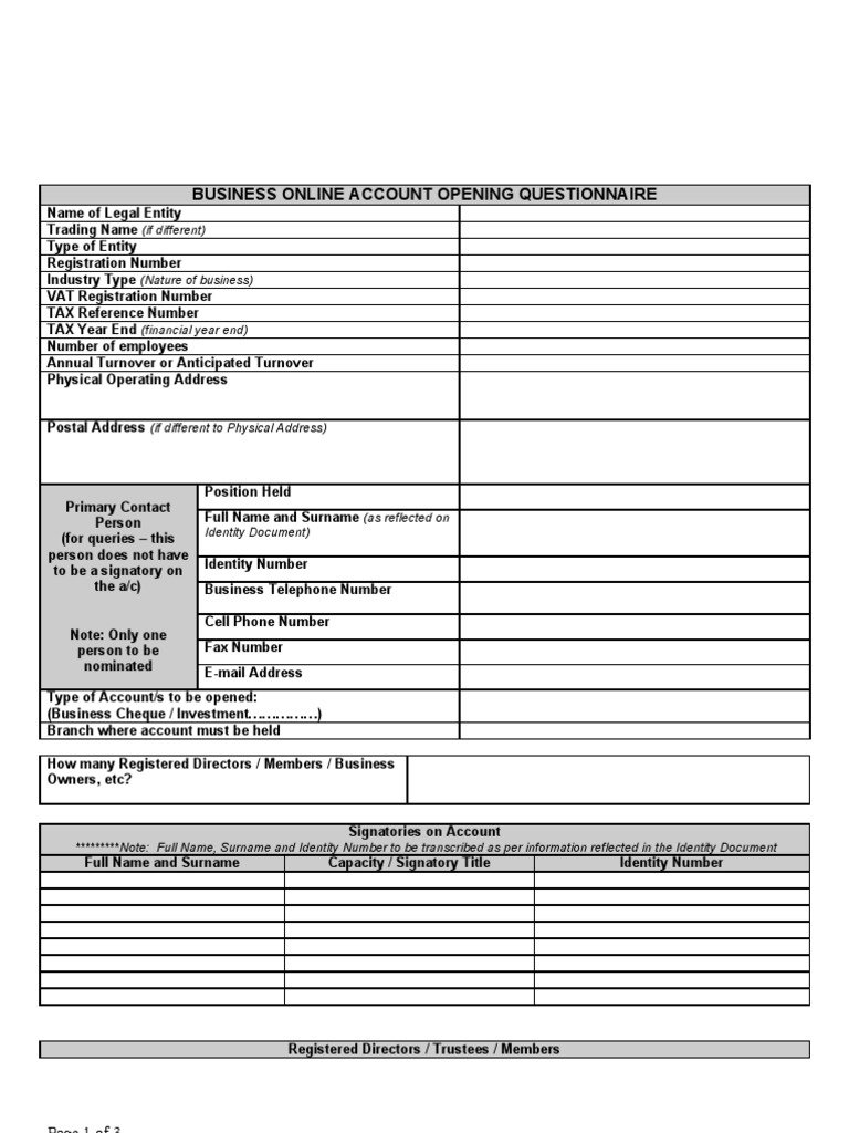 Account Opening - Questionnaire | PDF | Cheque | Debit Card