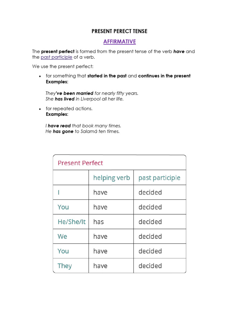 PRESENT PERFECT - Repeated Actions and Past Experiences | PDF | Perfect ...