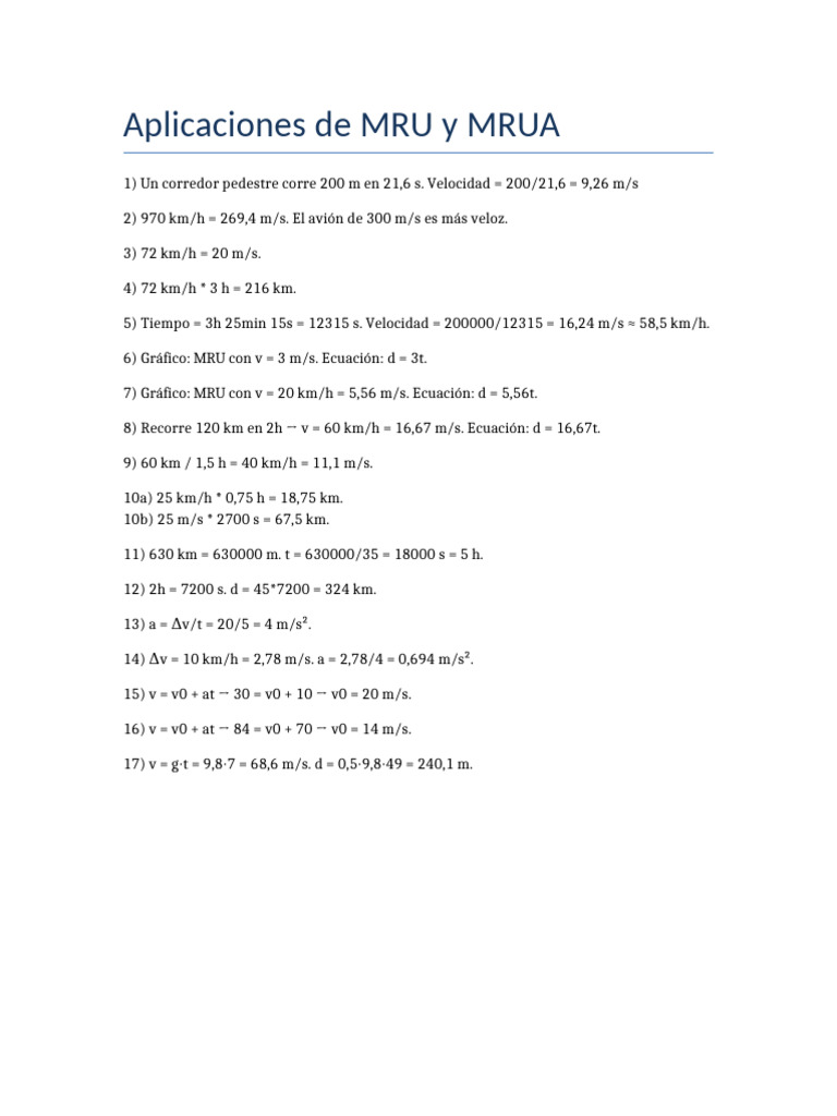 Aplicaciones MRU MRUA | PDF