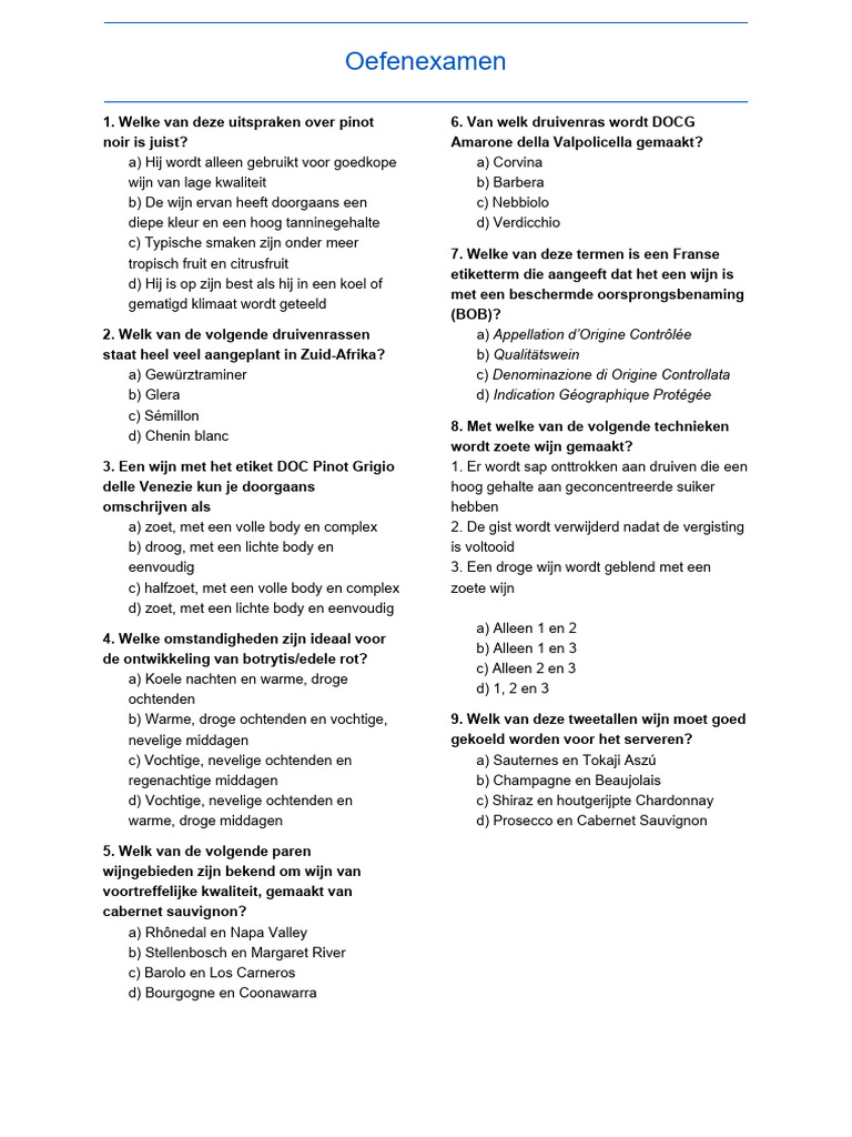 WSET L2 Oefening Vragen | PDF