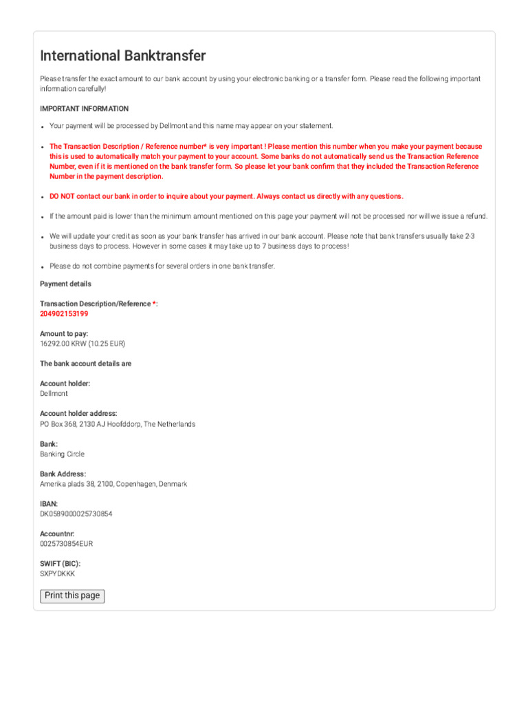 Bank Instructions | PDF