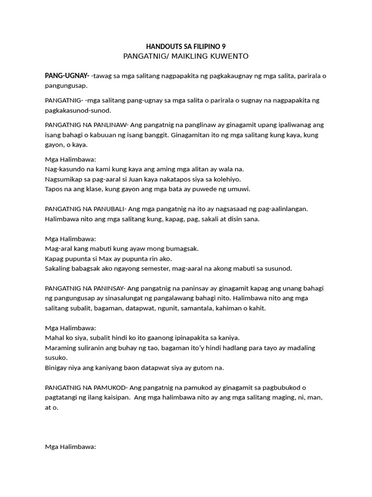 Handouts Sa Filipino 9 | PDF