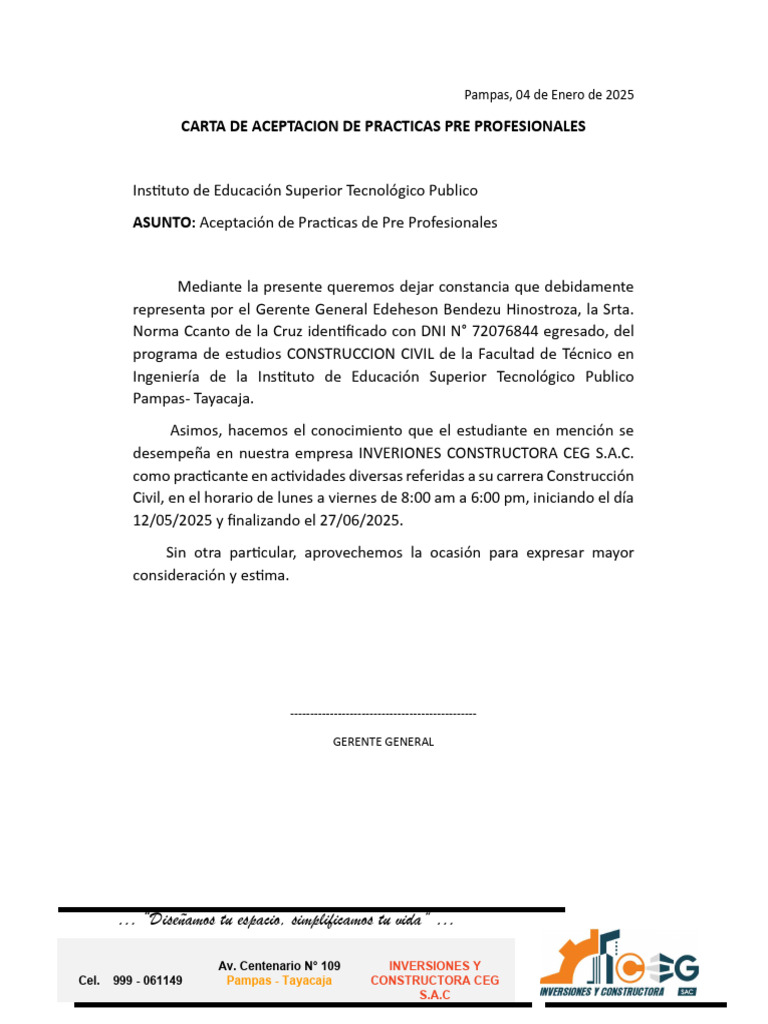 Carata de Asetacion | PDF