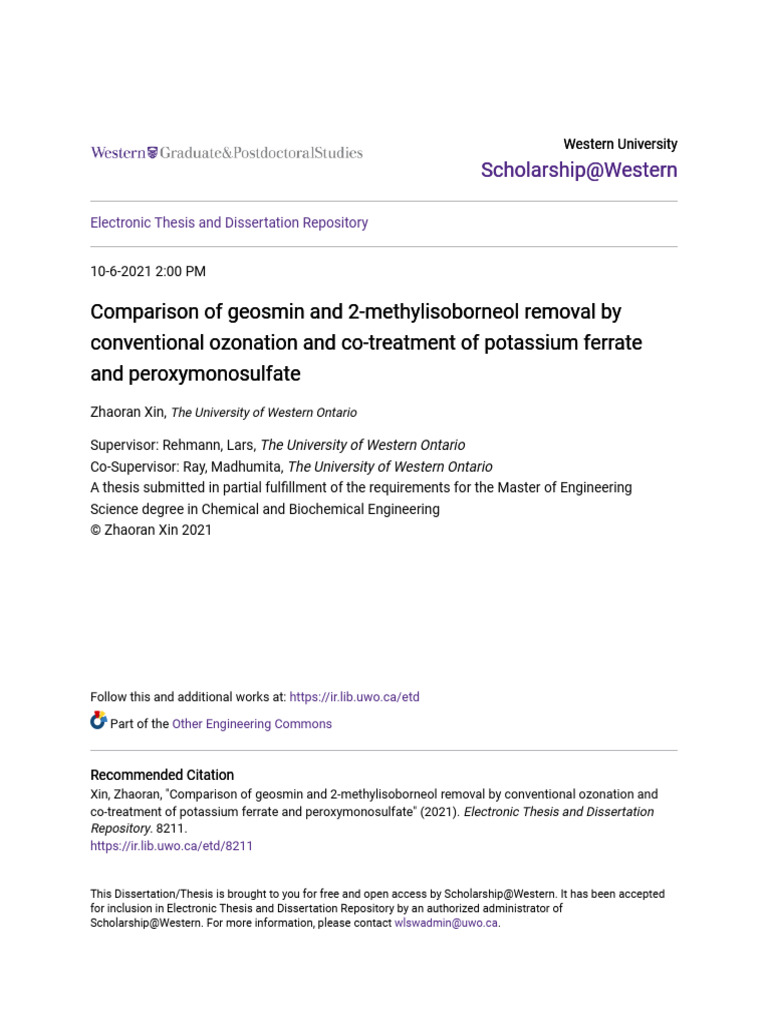 Comparison of Geosmin and 2-Methylisoborneol Removal by Conventio | PDF ...