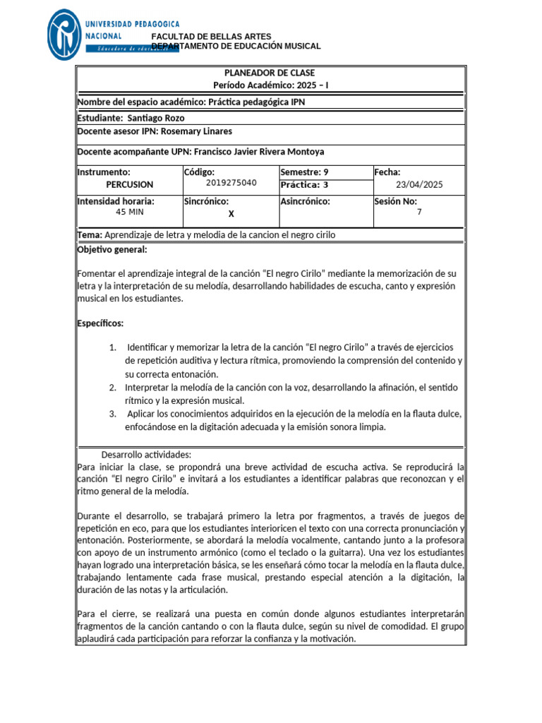 Práctica Pedagógica: "El negro Cirilo" | PDF | Canciones | Melodía