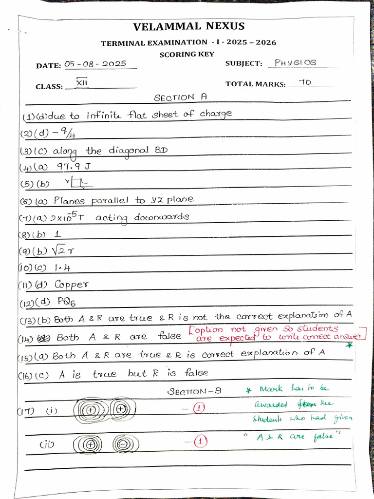 Term - I Class XII - Physics Answer Key | PDF | Mechanics | Motion (Physics)