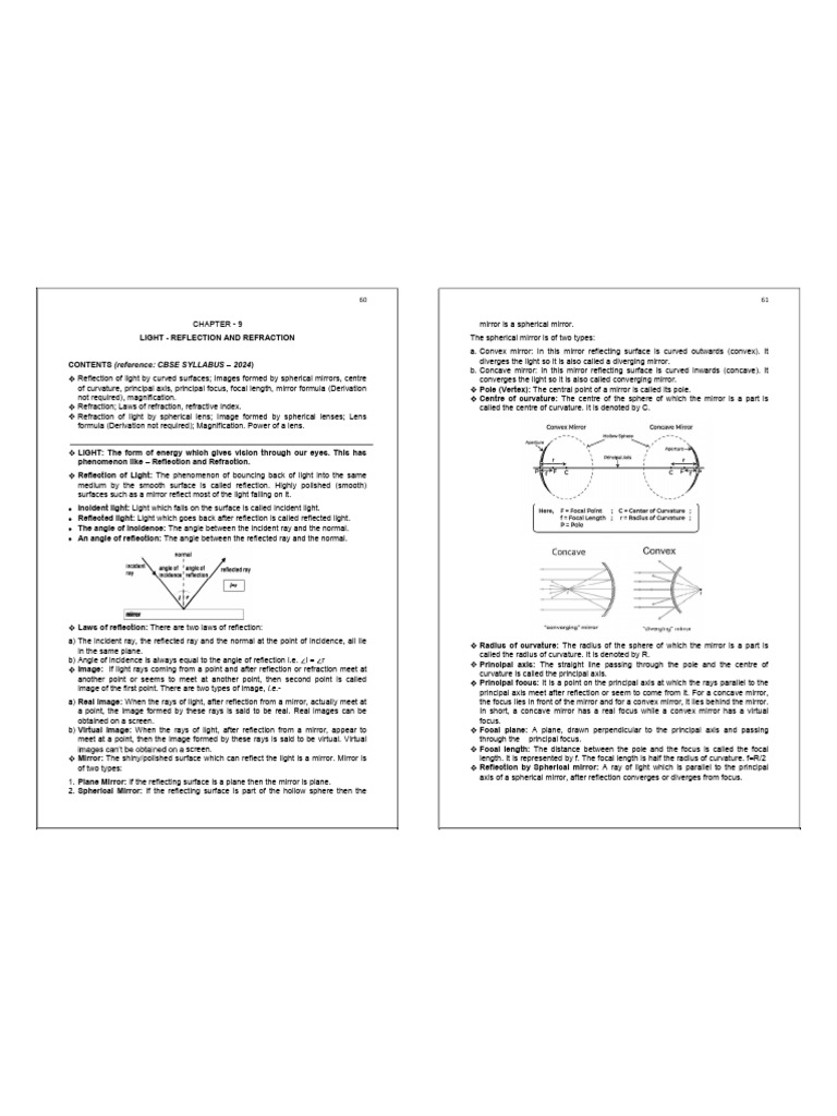 Class 10 Physics (Light and Human Eye) Notes | PDF | Eye | Rainbow