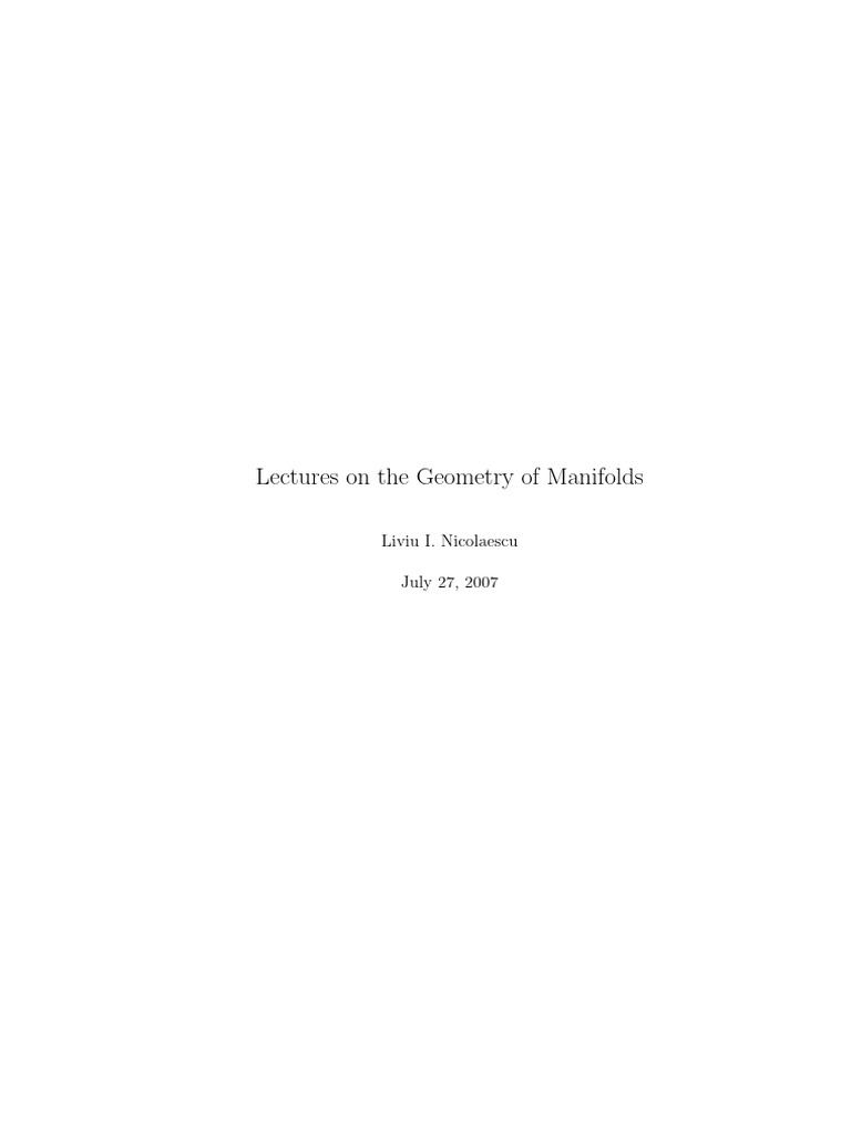 Lectures On The Geometry Of Manifolds 2nd Edition Nicolaescu Pdf