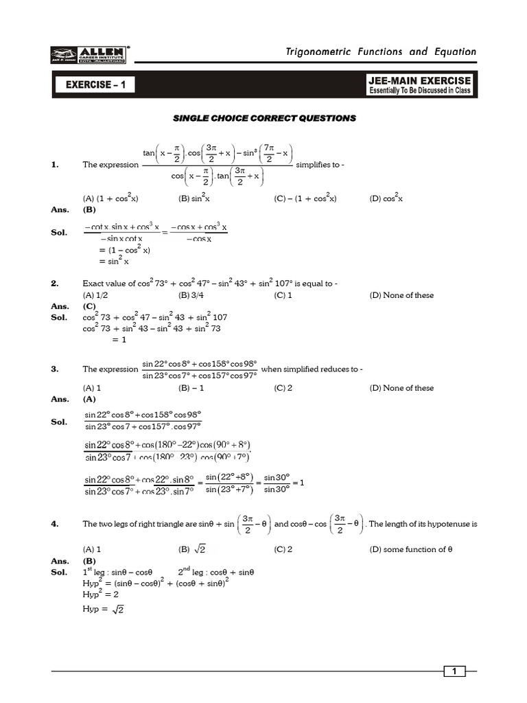 Trigonometric Equation | PDF | Trigonometric Functions | Mathematical ...