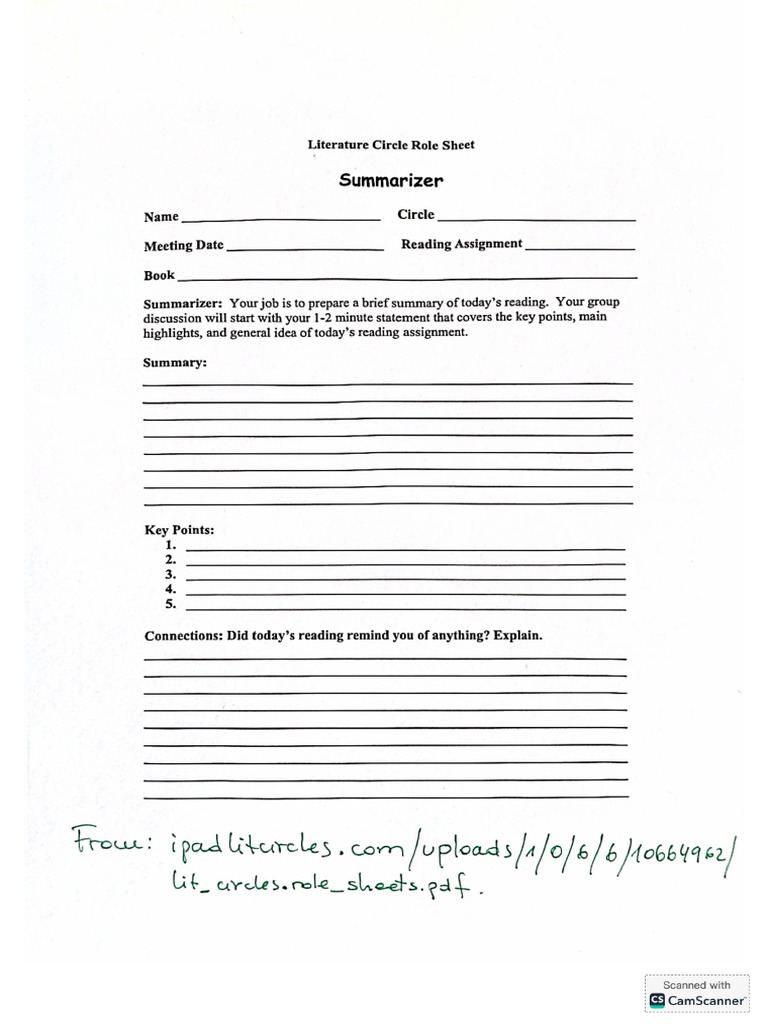 Role Sheets Lit Circles | PDF | Books | Human Communication