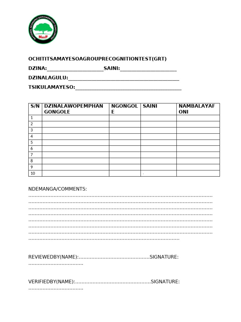 Group Recognition Test Form | PDF
