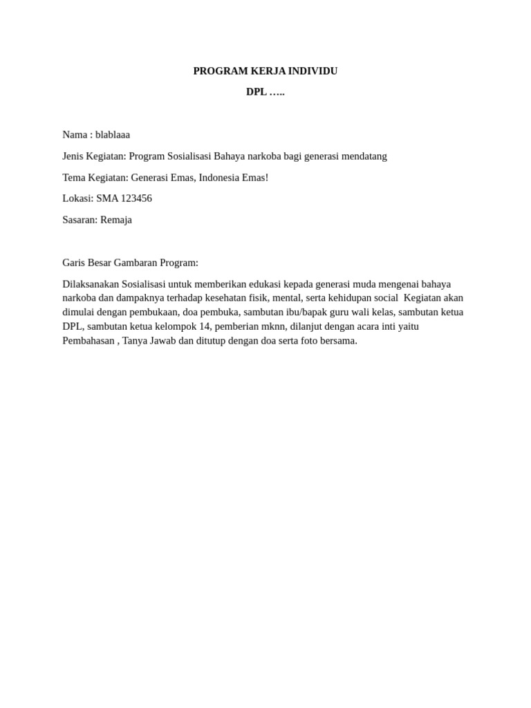 Contoh Program Kerja Individu KKN | PDF