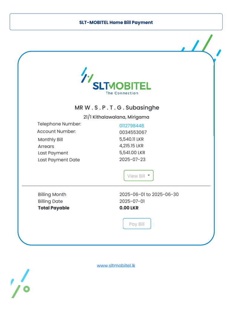 SLT-MOBITEL Home Bill Payment - PDF - 20250726 - 134225 - 0000 | PDF
