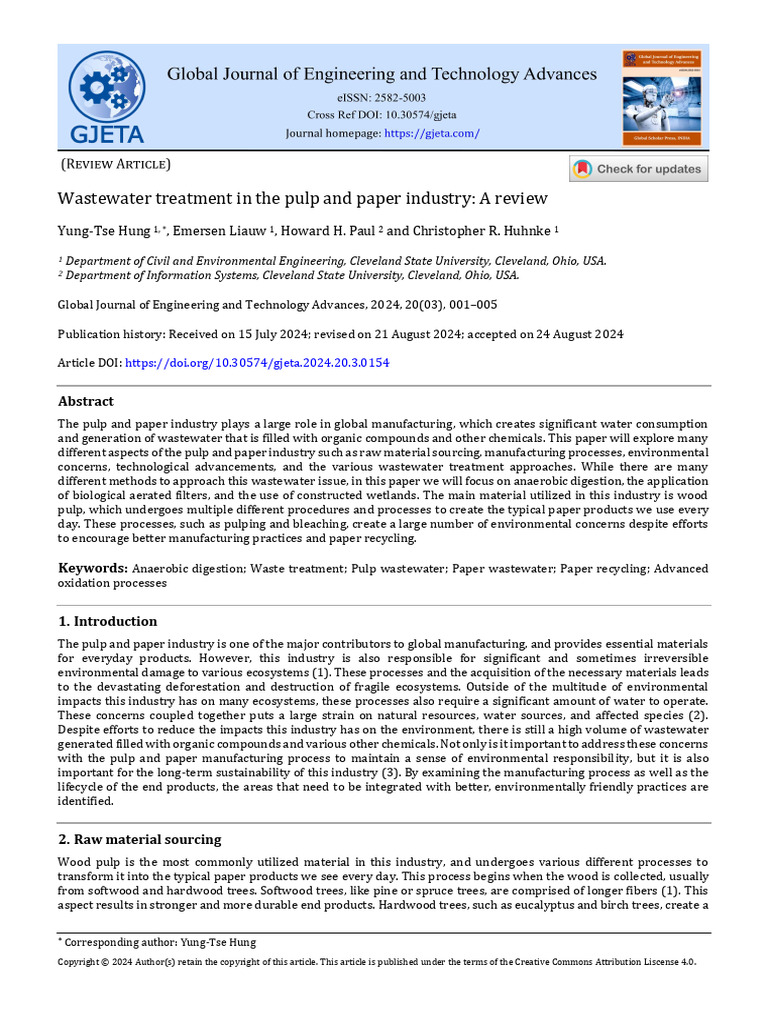 Wastewater Treatment in The Pulp and Paper Industr 2 | PDF | Paper ...