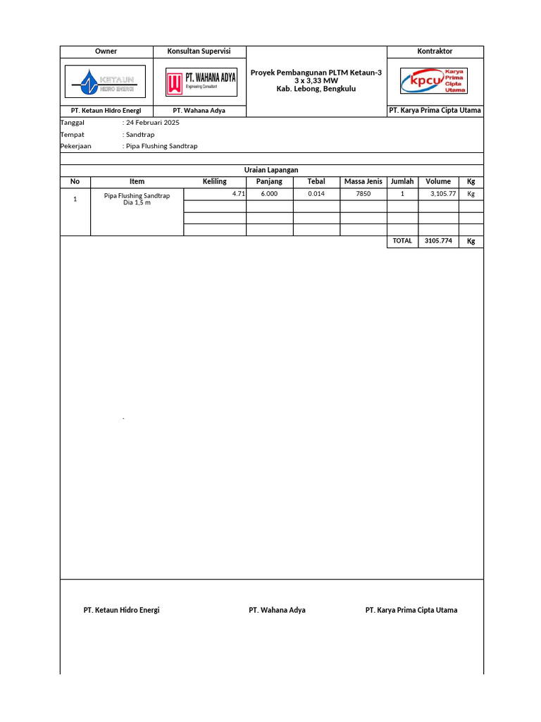 Pipa Flushing Sandtrap PLTM Ketaun-3 | PDF