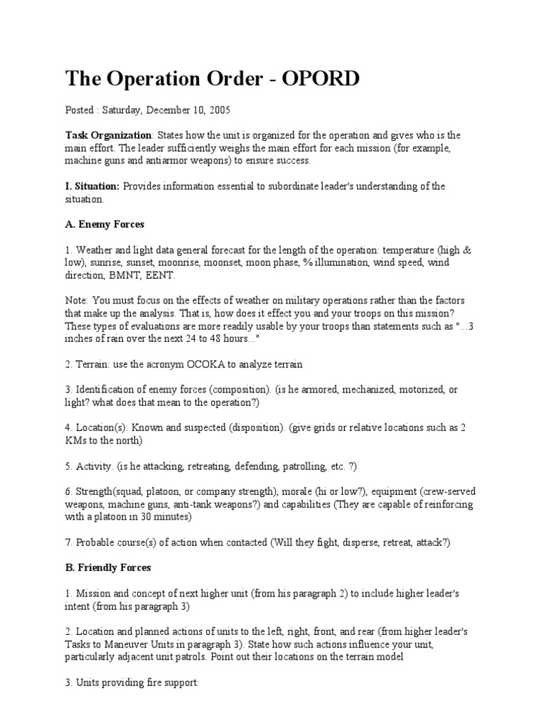 The Operation Order | PDF | Platoon | Military