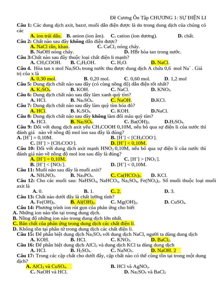 Đề Cương Ôn Tập giua ki 11. hs | PDF