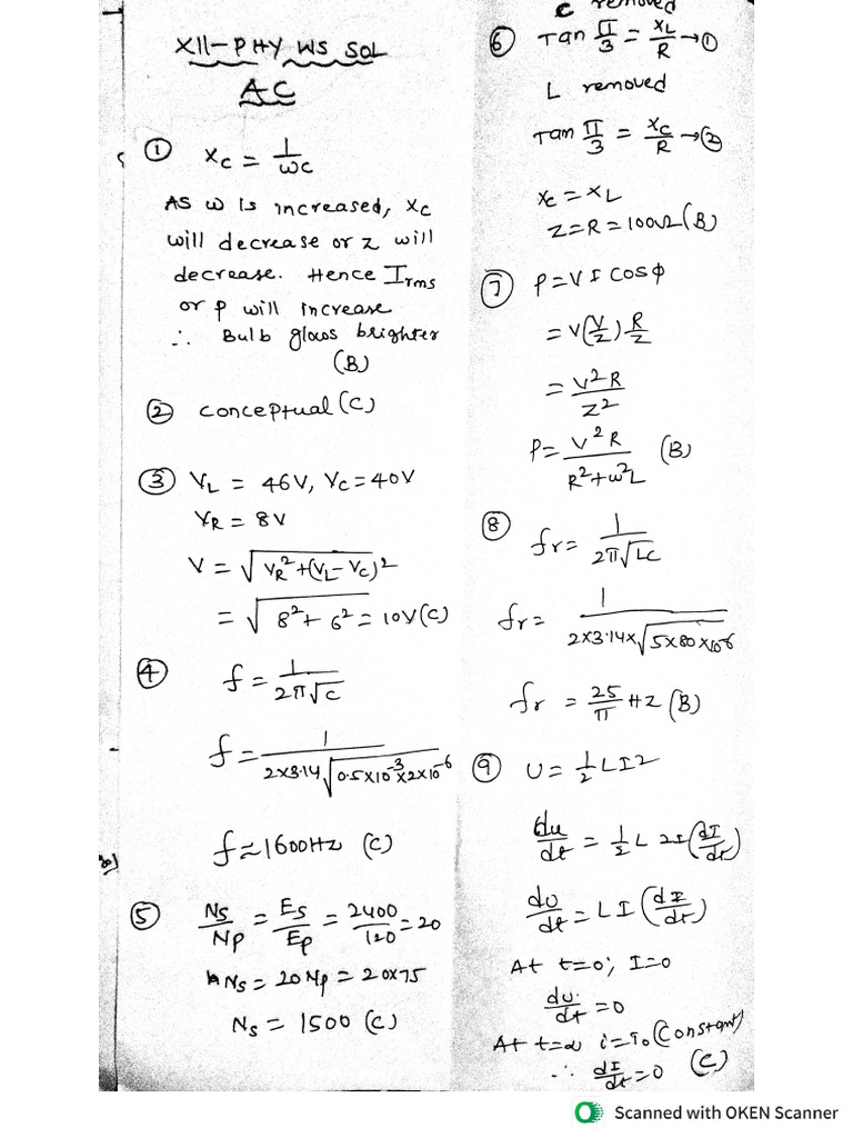 Xii-Phy Ac (WS) Solutions | PDF