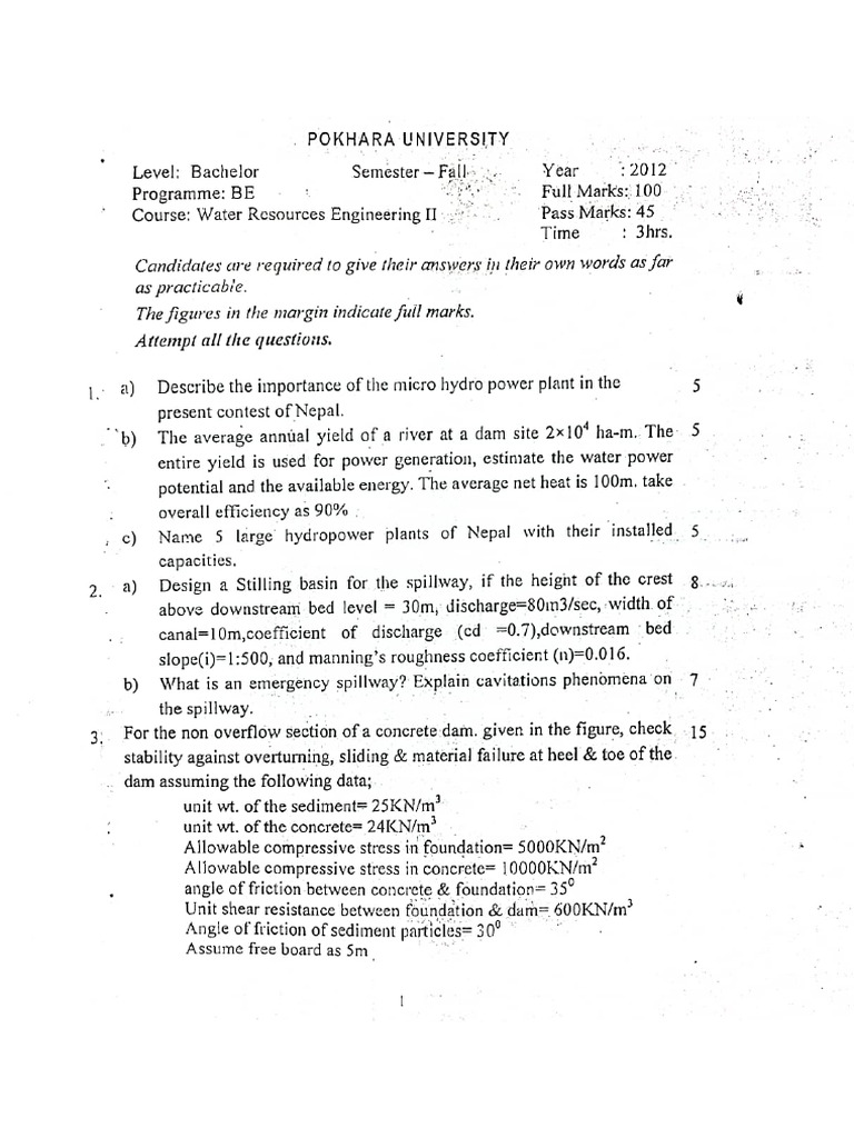 Hydropower Engineering Old Question 12 - 2019 | PDF