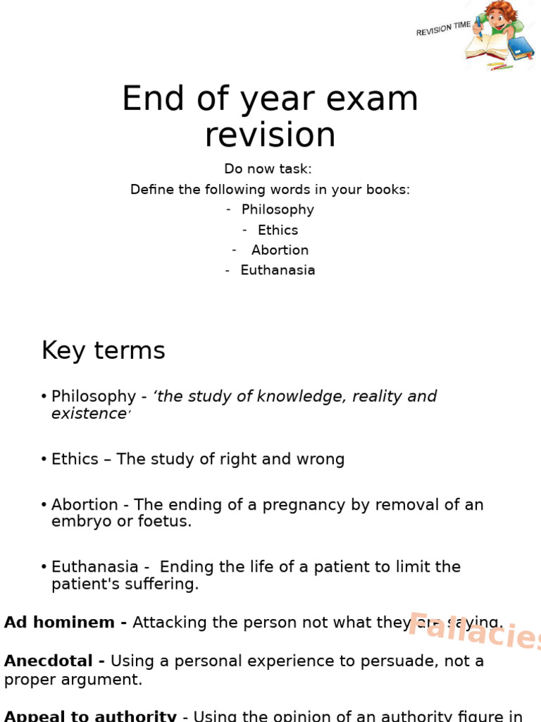 End of Year Exam Revision Y9 - 3 | PDF | Argument | Evil