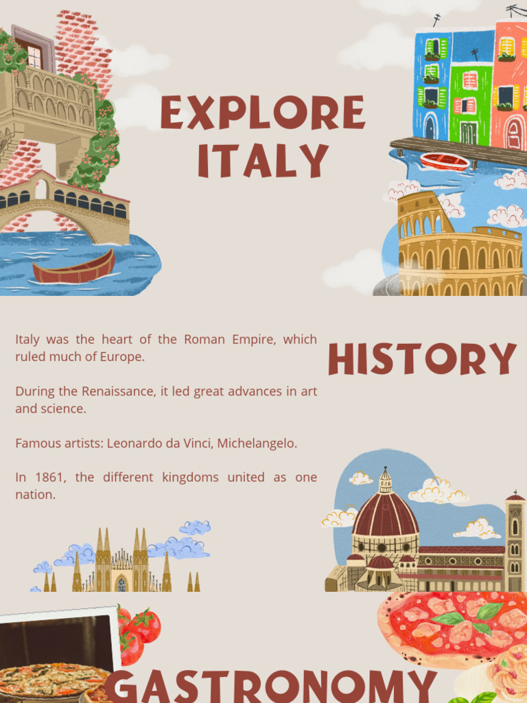 Dark Red and Beige Playful Illustrative Italy Travel Presentation | PDF