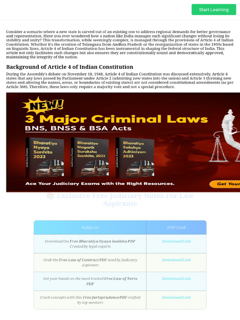 Article 4 of Indian Constitution - First & Fourth Schedule Amendment | PDF