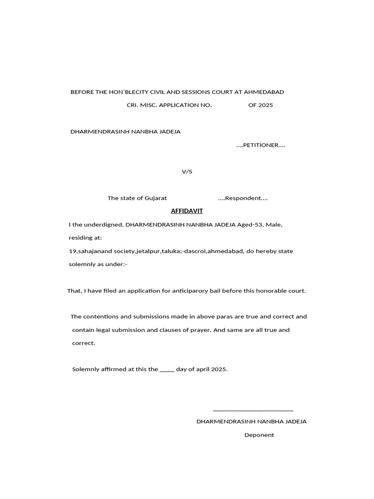 Anticipatory Bail Application Affidavit | PDF