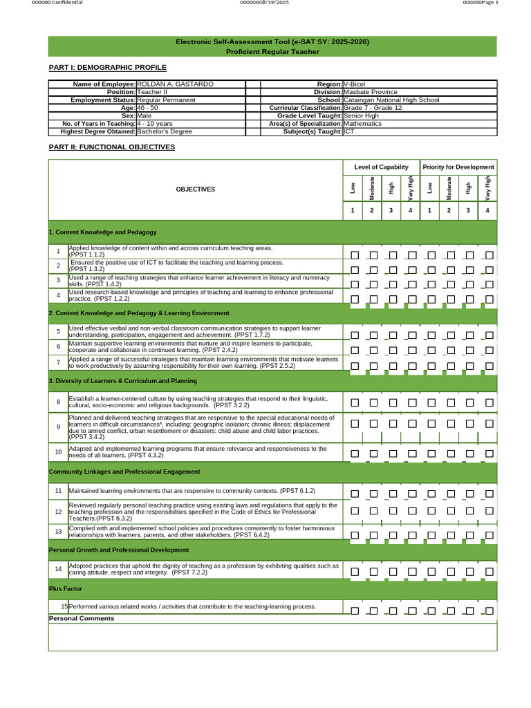 ESAT TEMPLATE 2025 2026 For CNHS Only | PDF | Learning | Goal