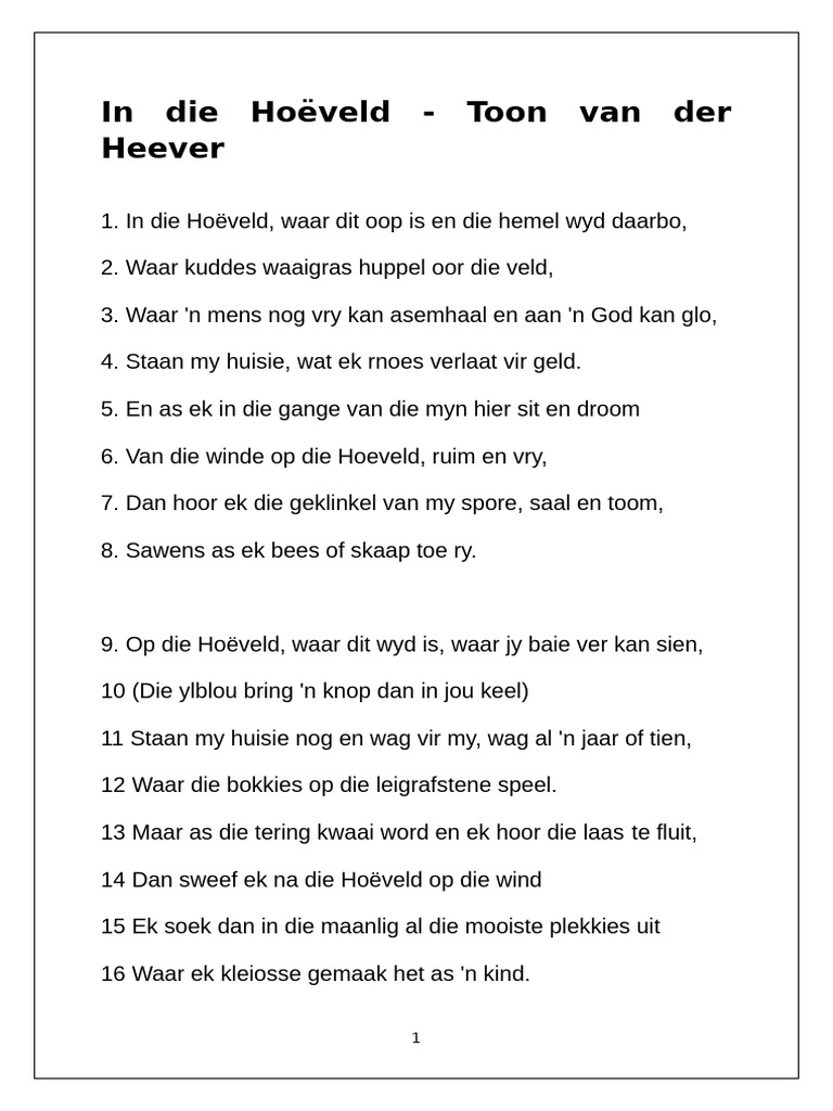 In Die Hoeveld Gedig Analise | PDF