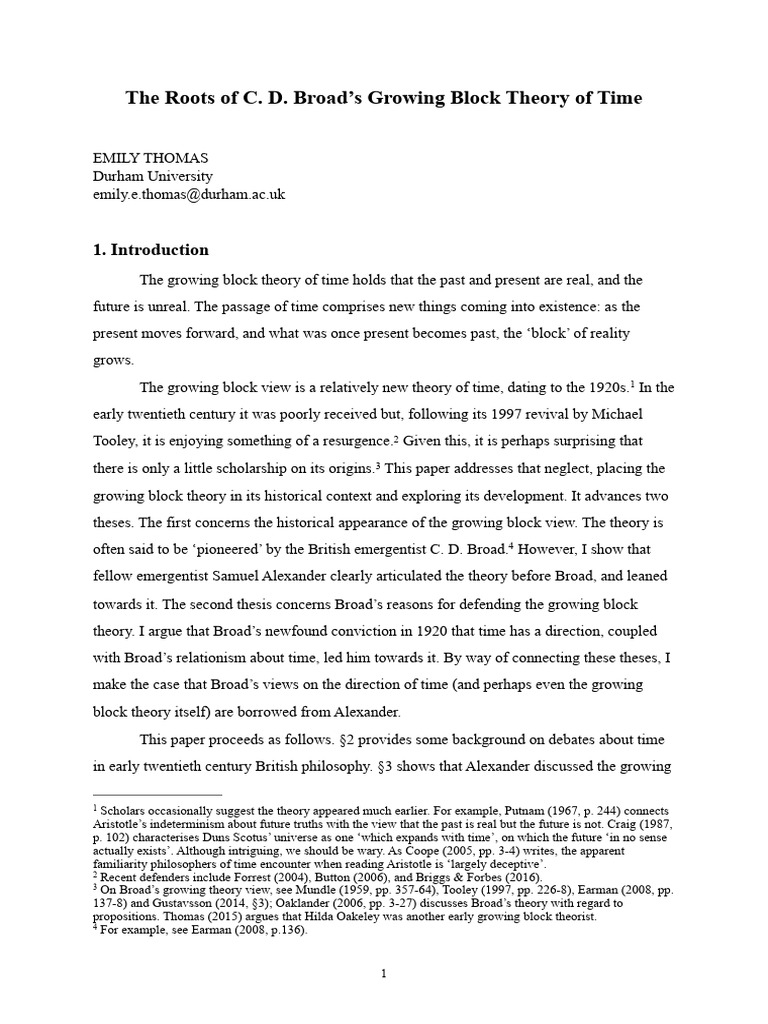 The Roots of C. D. Broad's Growing Block Theory of Time | PDF | Time ...