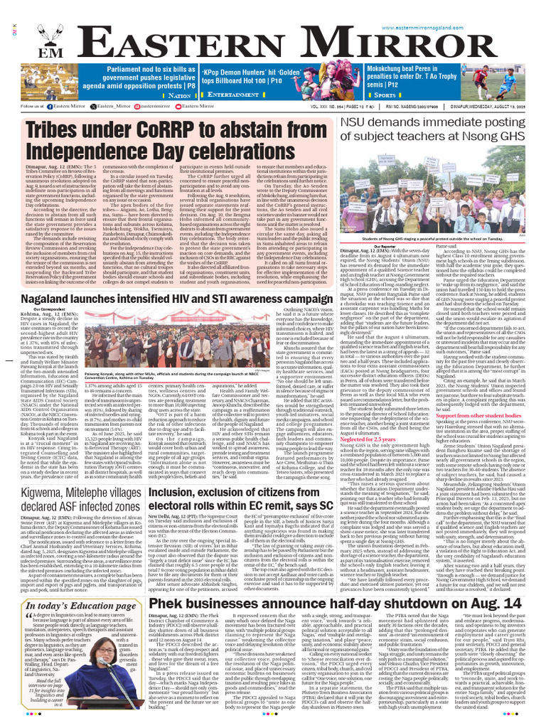 Eastern Mirror Aug. 13 - 2025 | PDF | Corrosion | Sexually Transmitted ...
