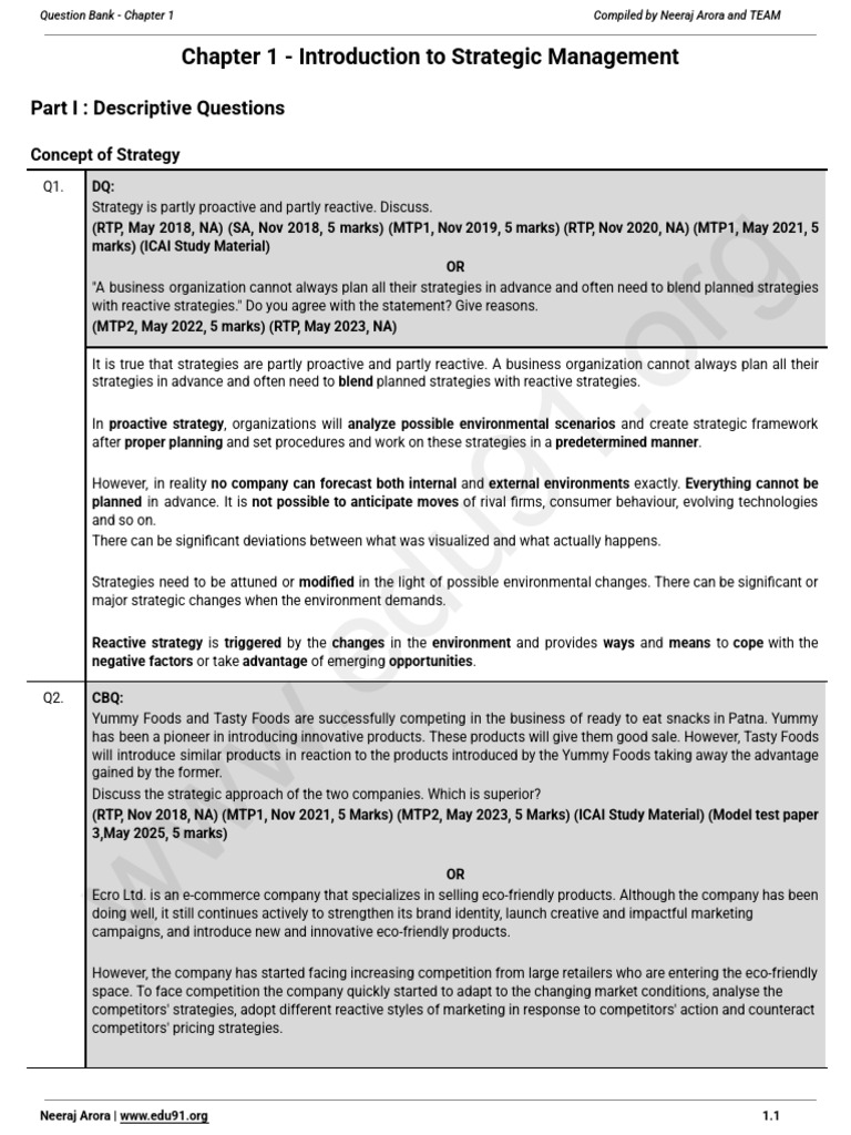 Strategic Management Question Bank | PDF | Strategic Management | Retail