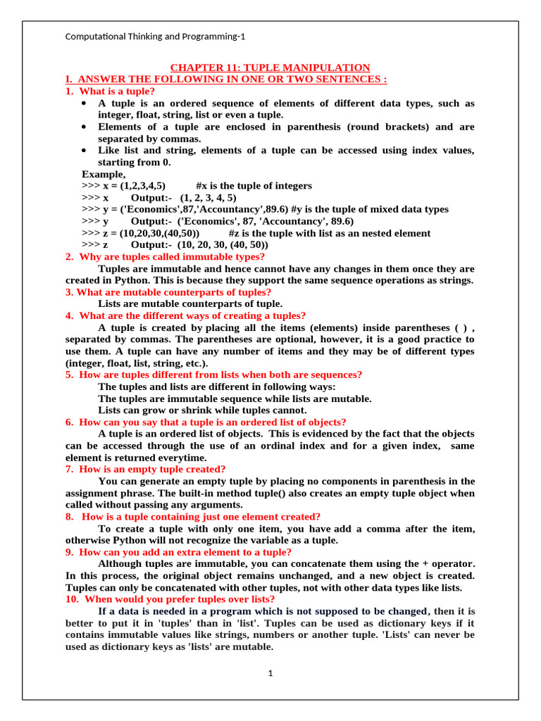 Gr11 Ch.11 Tuple Manipulation | PDF | Bracket | String (Computer Science)