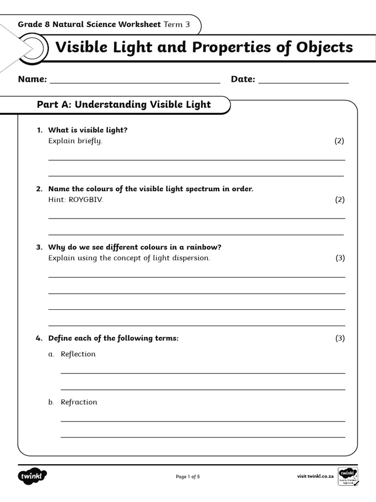 Za NST 1721210870 Grade 8 Natural Science Visible Light Worksheet Ver 1 ...