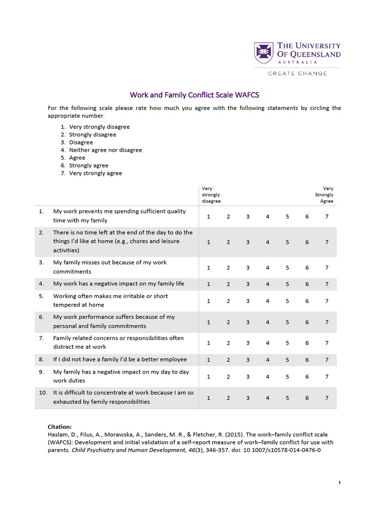 Work and Family Conflict Scale (WAFCS) | PDF | Chess Theory | Chess