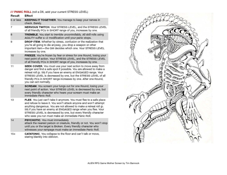 Alien RPG Cheat Sheet 02 | PDF