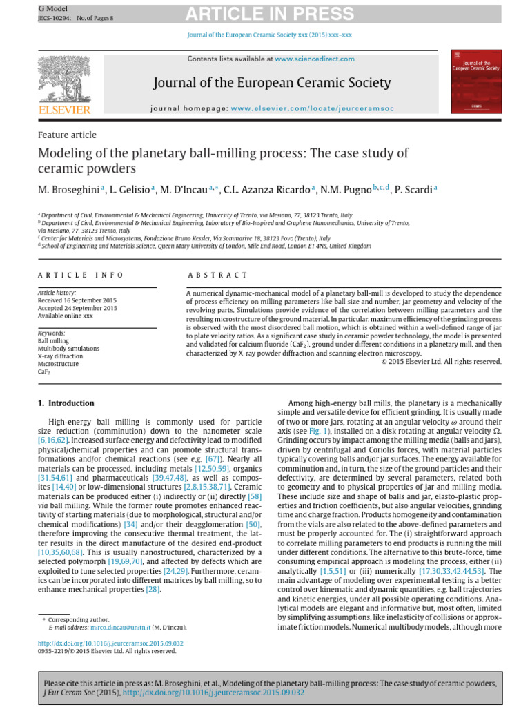 Modeling of The Planetary Ball-Milling Process The Case Study of | PDF ...