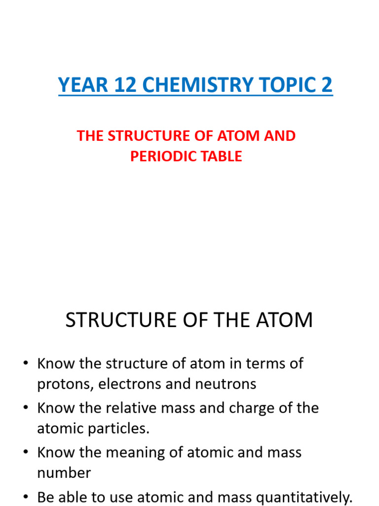 Year 12 Chemistry: Atom Structure & Isotopes | PDF | Atoms | Proton