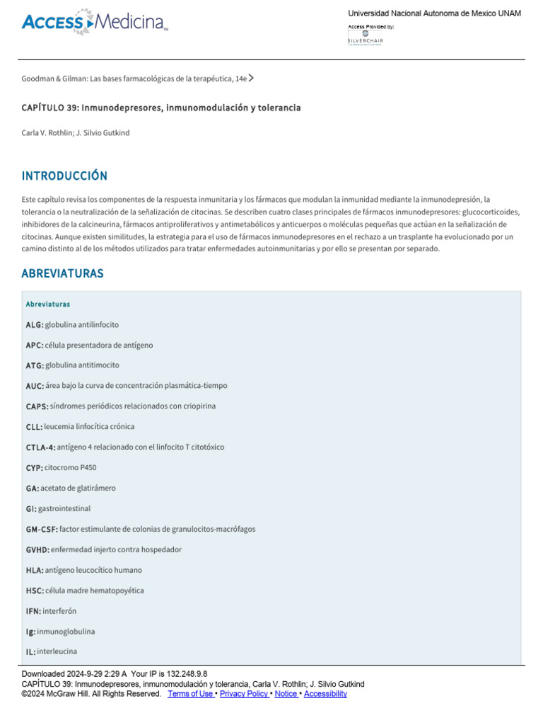 CAPÍTULO 39 - Inmunodepresores, Inmunomodulación y Tolerancia | PDF ...