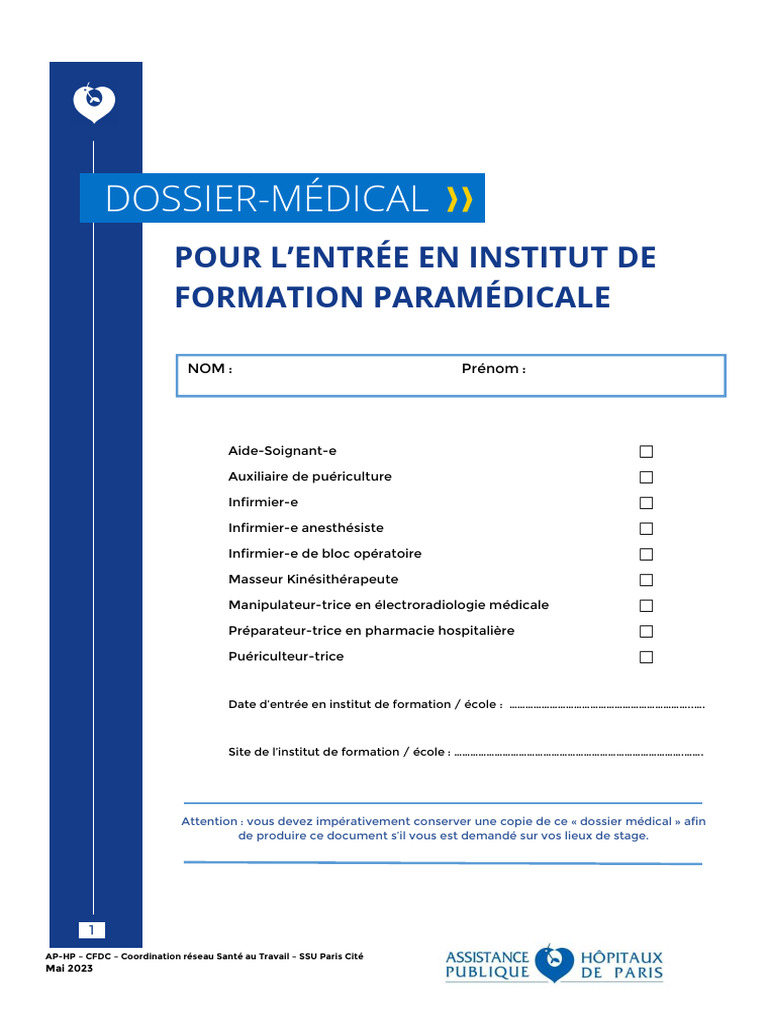 Dossier médical pour formation paramédicale | PDF | Vaccination ...