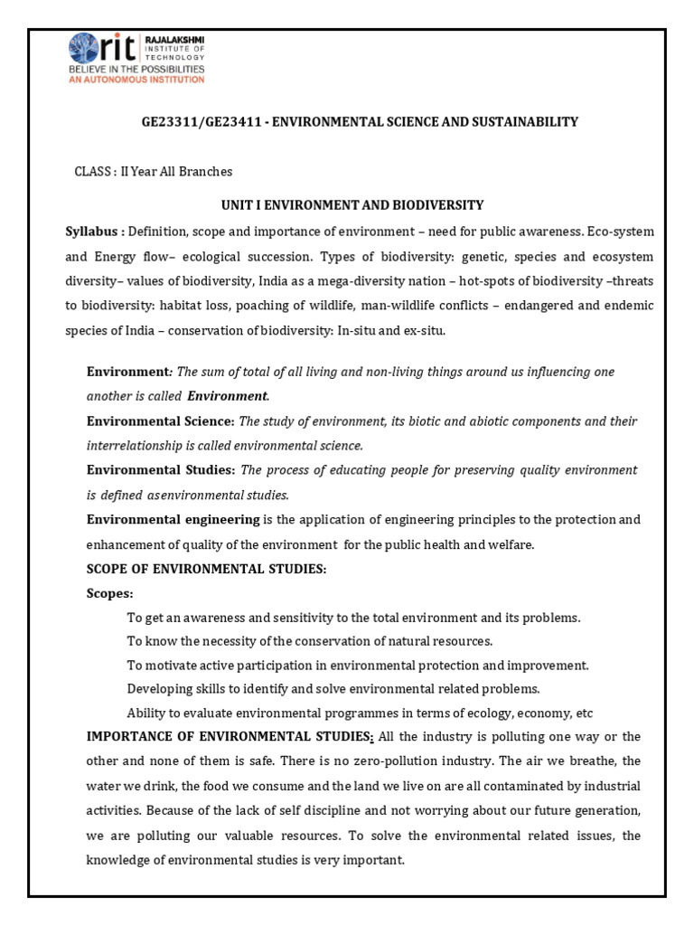 Environmental Science & Biodiversity Overview | PDF | Ecosystem ...